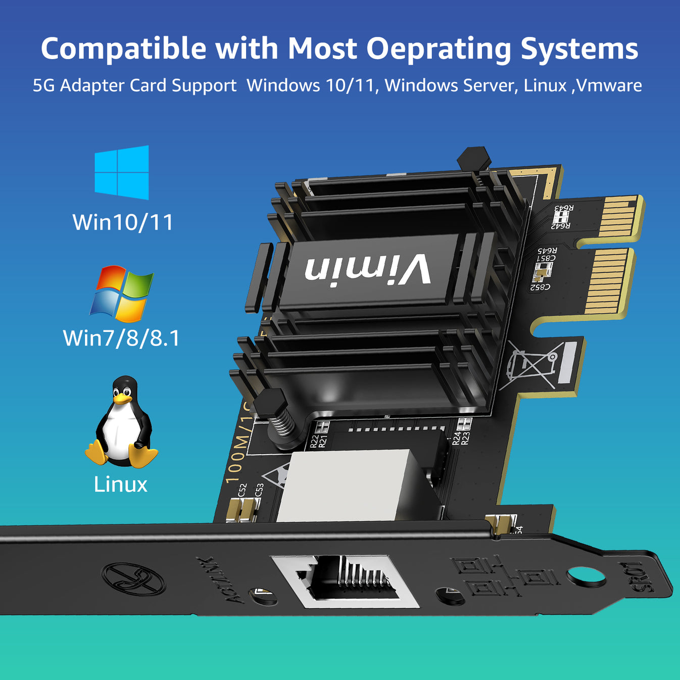 5G Base-T PCIe Network Card - RJ45 Port, with Realtek RTL8126 | VIMIN