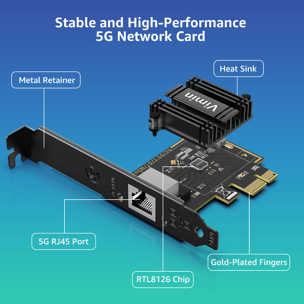 5G Base-T PCIe Network Card - RJ45 Port, with Realtek RTL8126 | VIMIN
